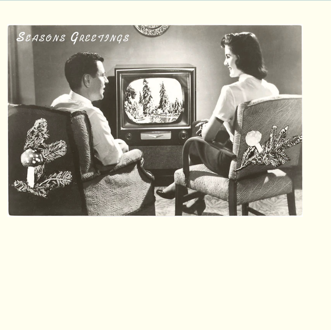 SEASONS GREETINGS WATCHING TV POSTCARD | Manic Snail